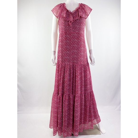 LOFT | Dresses | Loft Size 8 Berry Red Floral Sleeveless Tiered Maxi ...